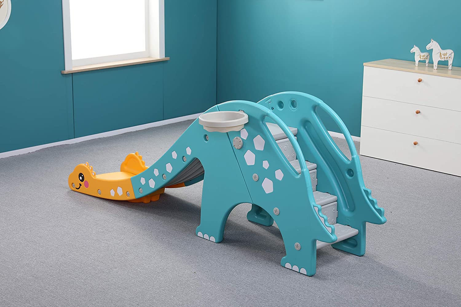 Giraffe Kids Slide (Brachiosaurus Slide, Blue+Yellow) - Toys 4 You Store