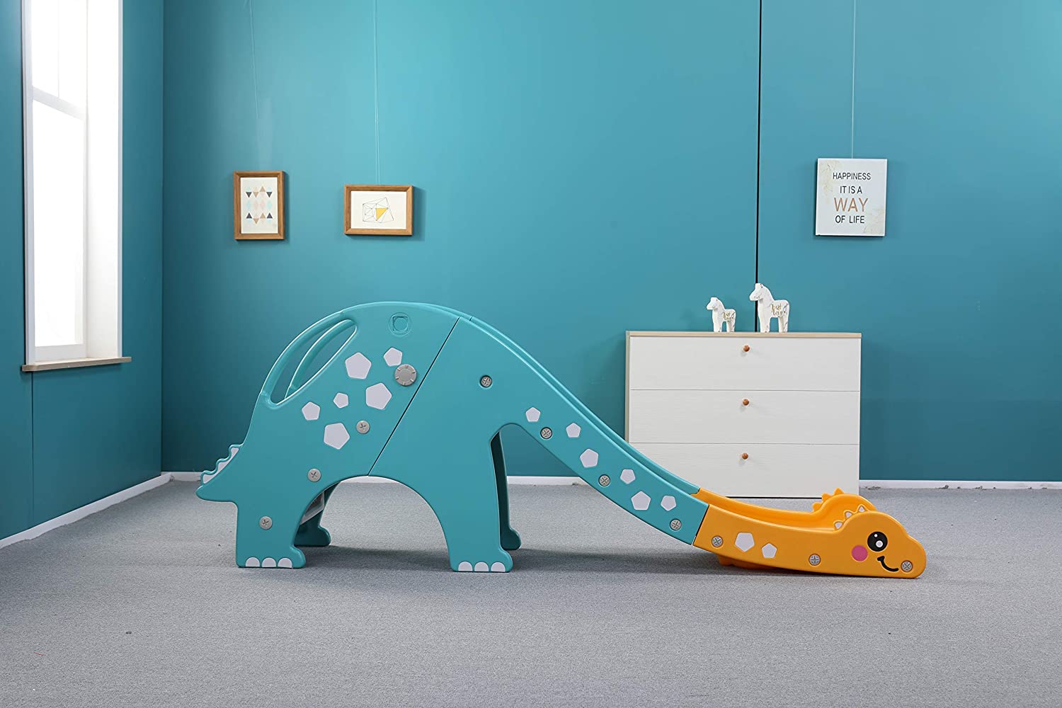 Giraffe Kids Slide (Brachiosaurus Slide, Blue+Yellow) - Toys 4 You Store