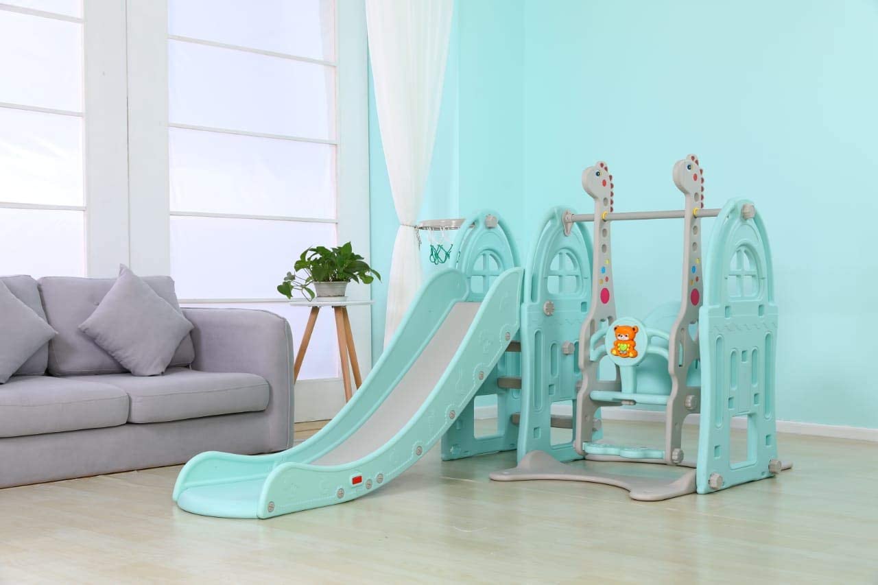 Kids 3 in 1 Outdoor Play Structure Jumbo Slide with Swing And Basket ...