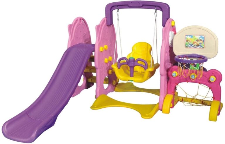 Pink and Purple Swing and Slide Set with Basketball Net - Toys 4 You
