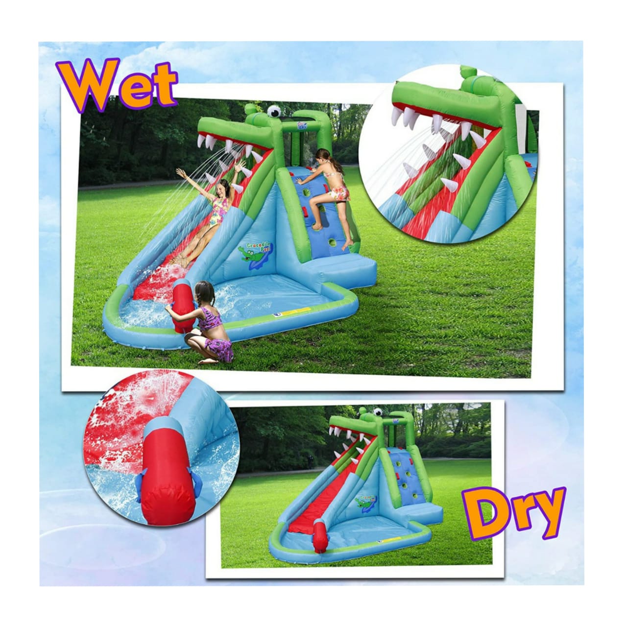 Air Flow Crocodile Inflatable Water Slide -9240 - Toys 4 You